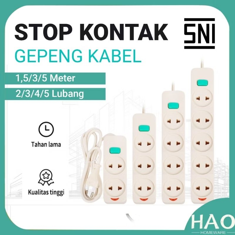 Jual Dexta Stop Kontak Gepeng 5 lubang plus kabel 1.5m / 3m / 5m full ...