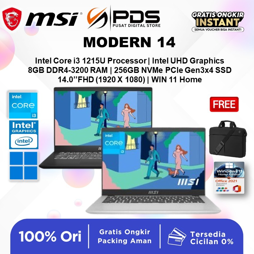 Jual MSI Modern 14 Intel Core I3-1215 Ram 8GB SSD 256GB 14" Full HD IPS ...