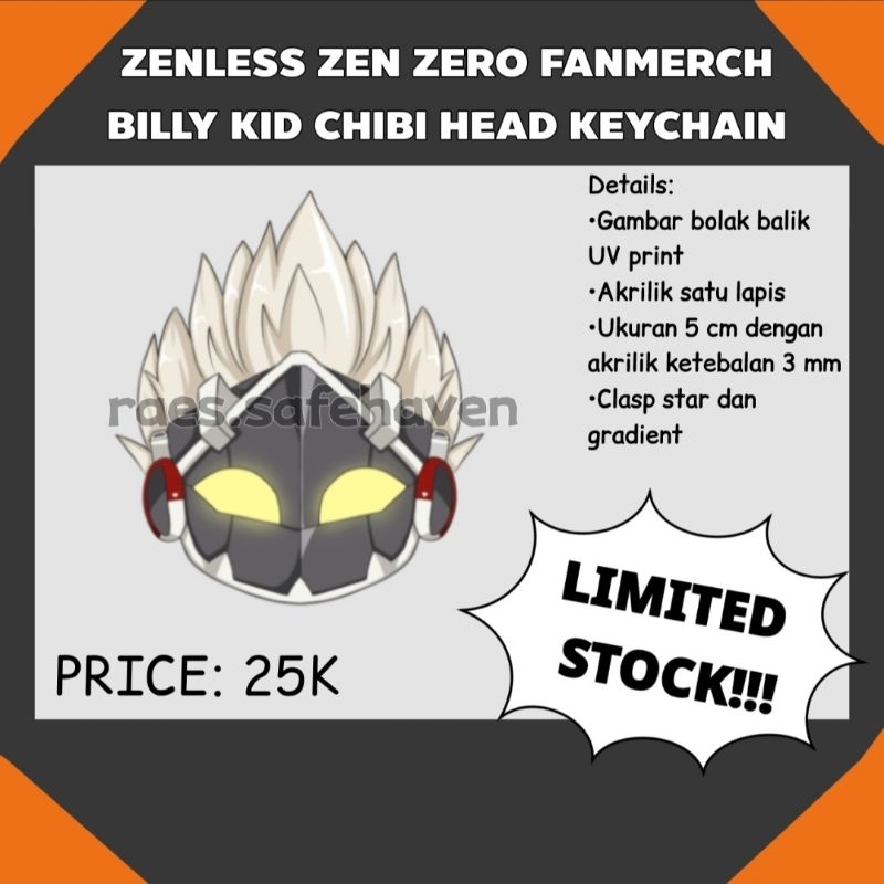Jual Zenless Zen Zero Fanmerch Billy Kid Chibi Head Keychain | Shopee ...