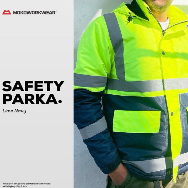 Jual MokoWorkwear - Jaket Parka Safety Proyek Lime Navy Waterproof ...