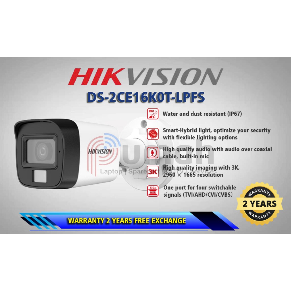 Jual CCTV CAMERA HIKVISION DS-2CE16K0T-LPFS 3K Smart Hybrid Light Audio Fixed Mini Bullet (5MP ...