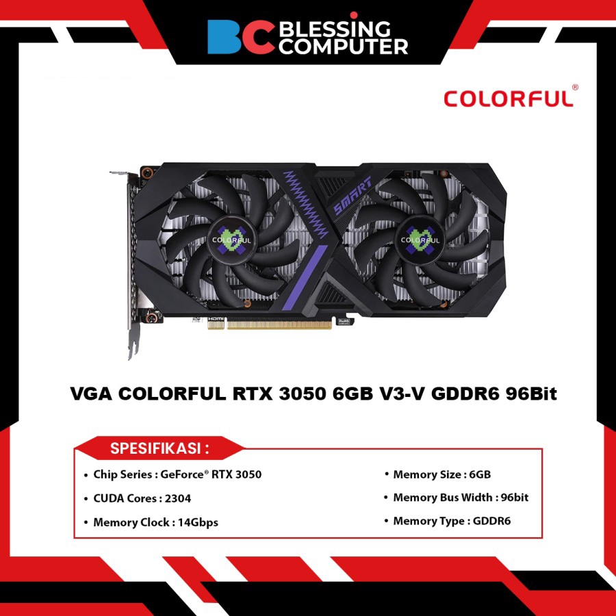 Jual VGA COLORFUL RTX 3050 6GB V3-V GDDR6 96Bit | Shopee Indonesia