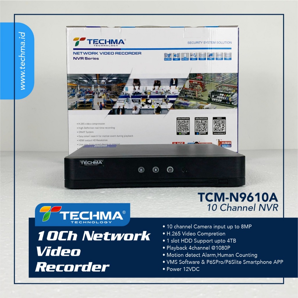 Jual TECHMA NVR 10CH UP TO 8.0MP (Onfiv, Human Counting, Motion detect ...
