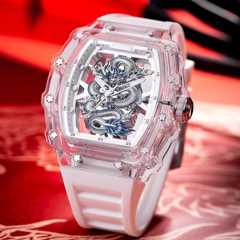 Jual RONMAR Barrel Shaped Transparent Hollow Sports Watch Waterproof ...