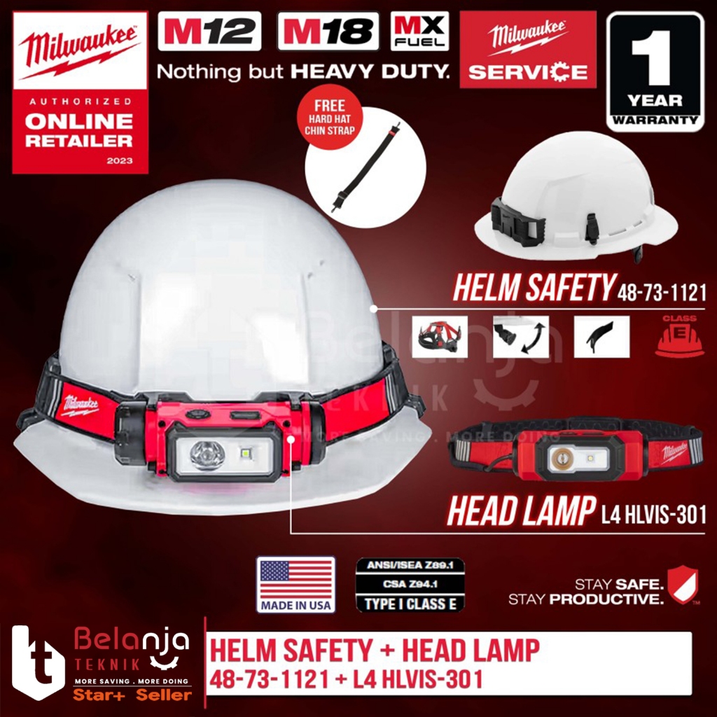 Jual Helm Safety Milwaukee Helmet Proyek + Senter Head Lamp Milwaukee ...