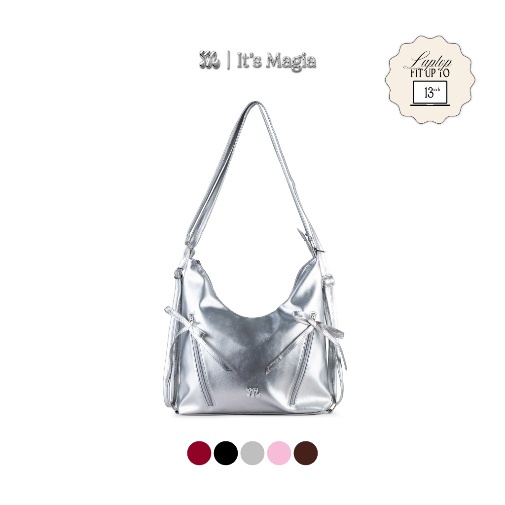 Jual Magia Minne Bag Silver Leather Shoulderbag and Backpack | Shopee Indonesia