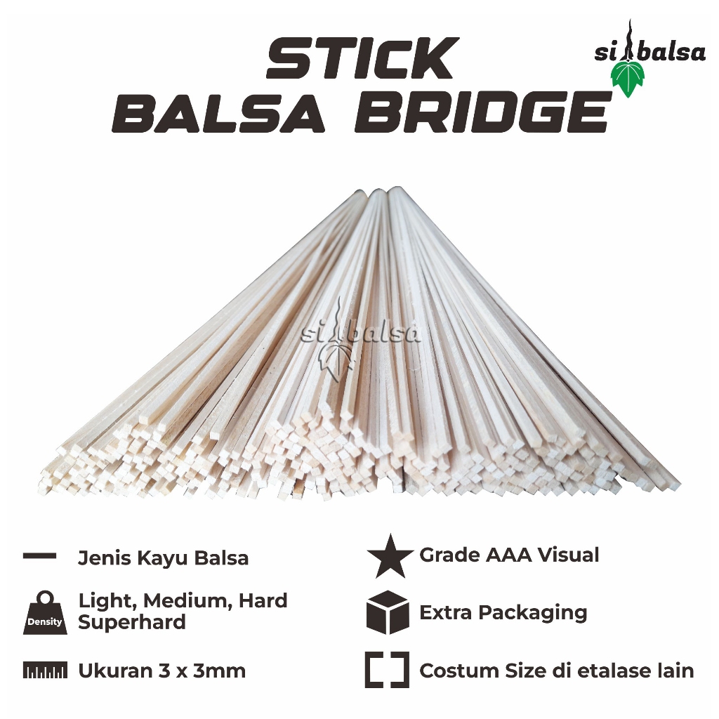 Jual SIBALSA - Balsa Stik / Ukuran: 3x3x1000mm / Density: Light, Medium, Hard, Superhard / Isi ...