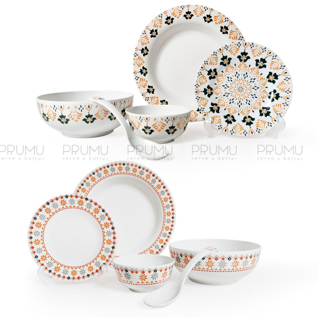 Jual PRUMU Piring Mangkok Melamin Set - Set Peralatan Makan - Piring ...