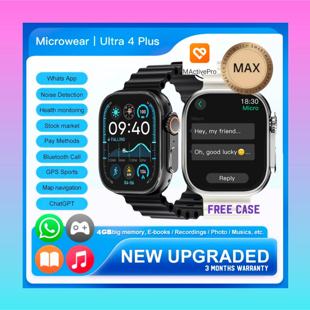 Jual Microwear Ultra 4 Plus U4+ Amoled Smartwatch 2.04 inch 4GB BT 5.4 ...