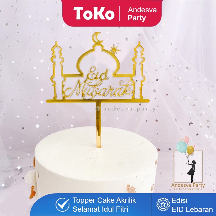Jual topper cake eid muabarak masjid / cake topper hiasan kue lebaran ...