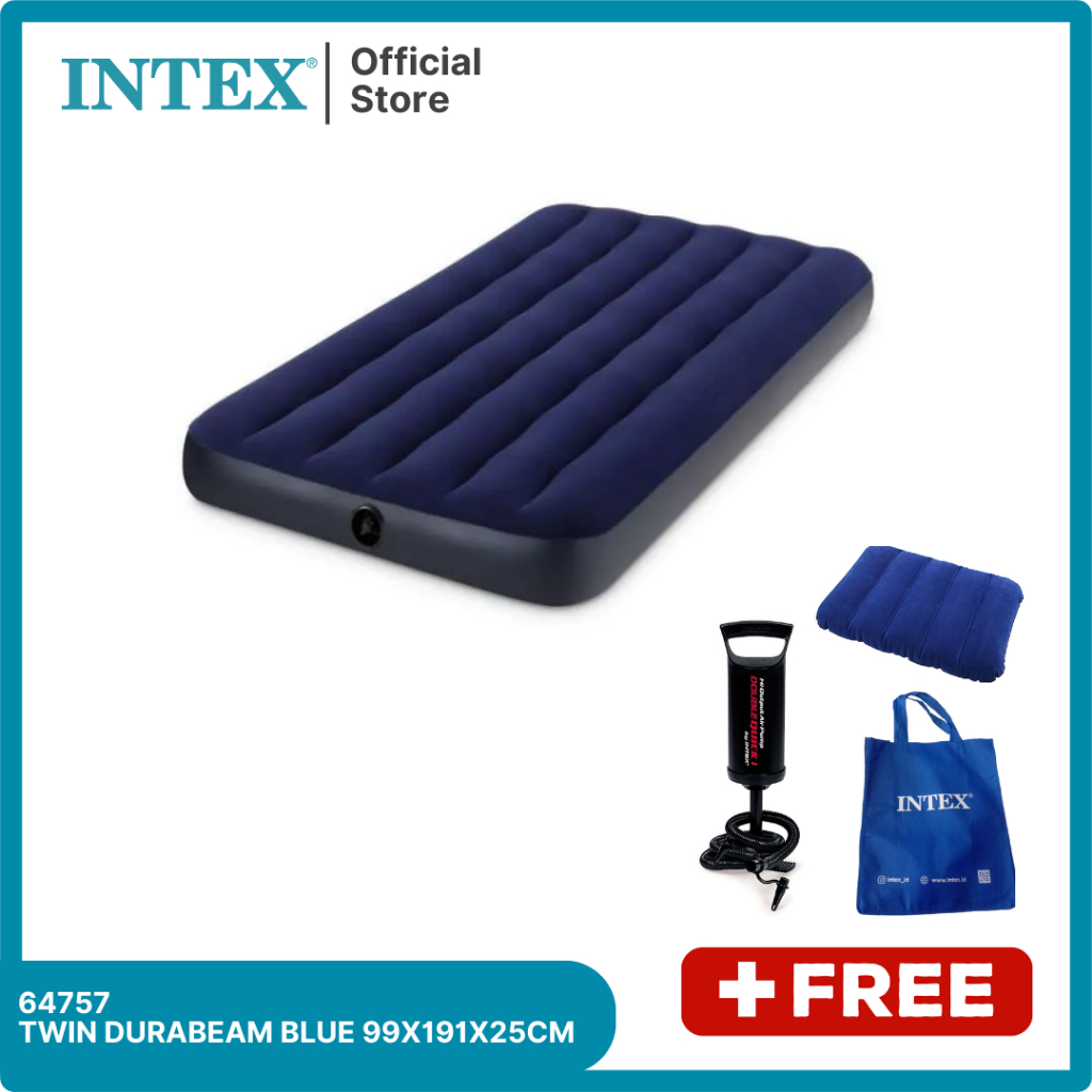 Jual INTEX Kasur Angin Twin Airbed Dura Beam Blue 64757 | Shopee Indonesia
