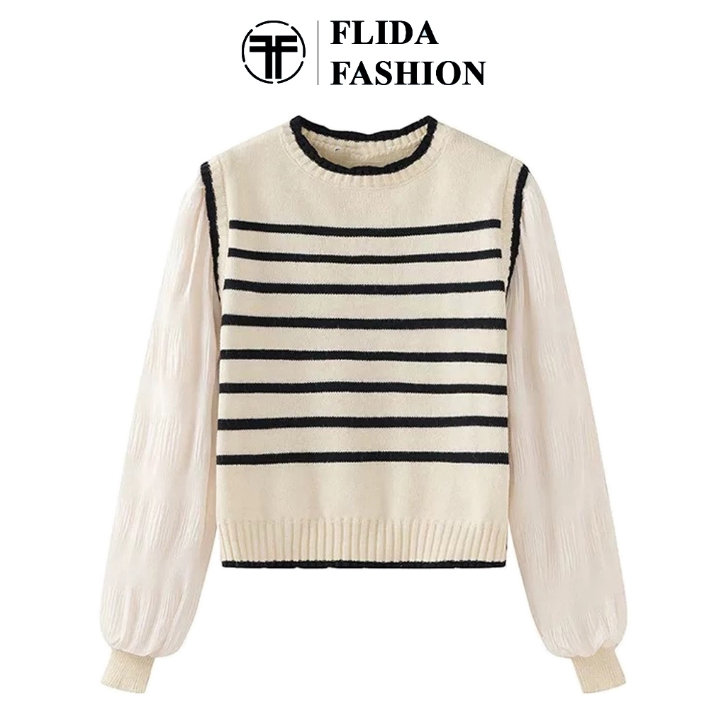 Jual FLIDA FASHION Atasan Rajut Wanita Lengan Balon Panjang Putih ...