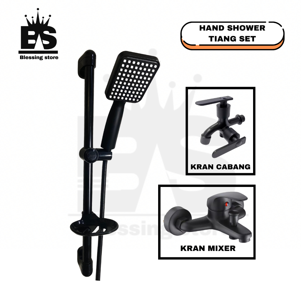 Jual Hand Shower Tiang Shower Kamar Mandi Kotak dengan Kran Cabang Hitam | Shopee Indonesia