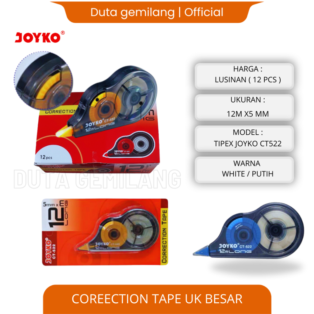 Jual TIP EX KERTAS JOYKO CT 522 / CORRECTION TAPE JOYKO / TIP EX ROLL ...