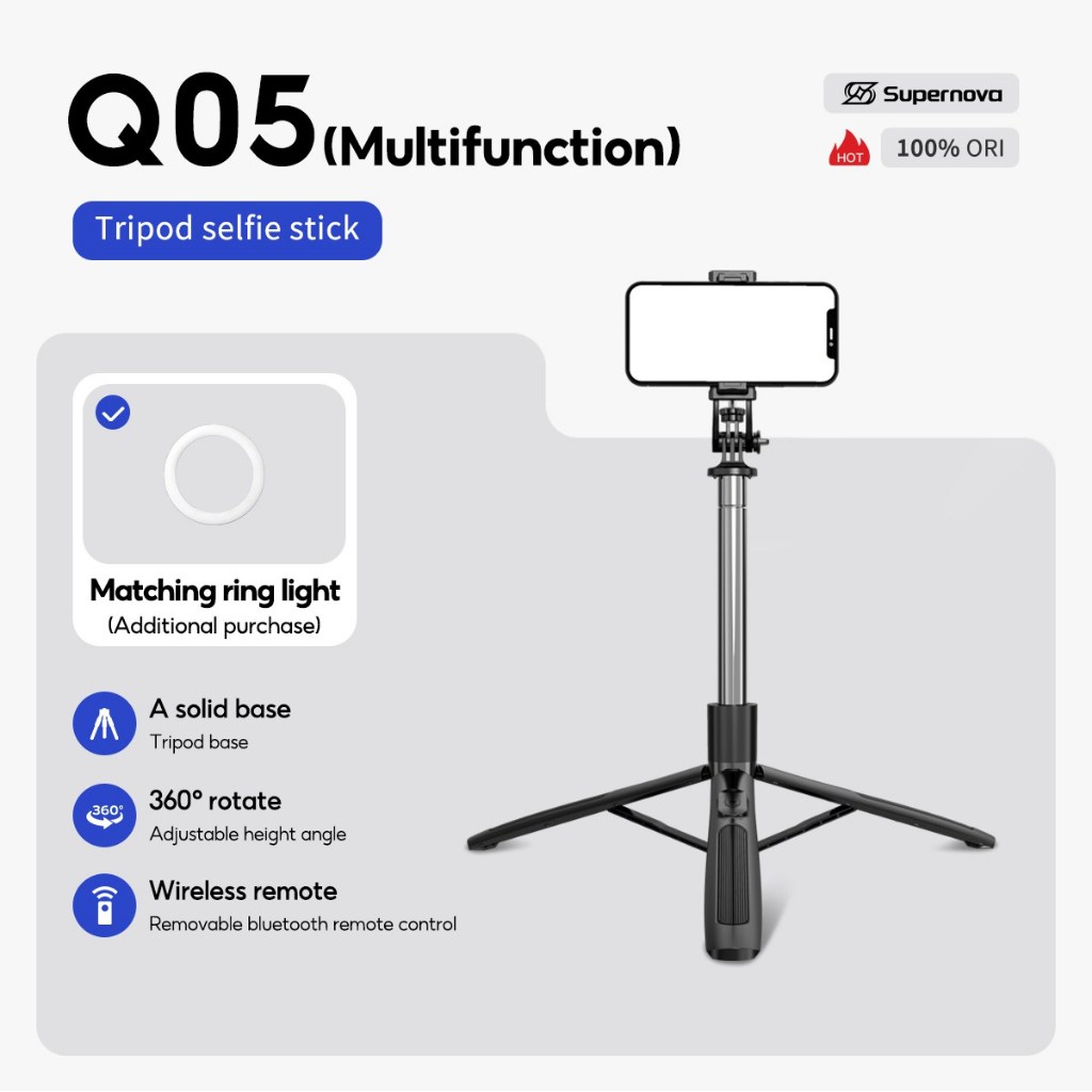 Jual Supernova Q05 Tongsis Selfie Tripod Bluetooth 4 In 1 dengan remote control/ Selfie Stick ...