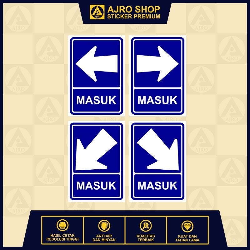 Jual Stiker Vinyl Rambu Arah Masuk - Ukuran 20x28,5 / 14x20 Cm - Bisa ...