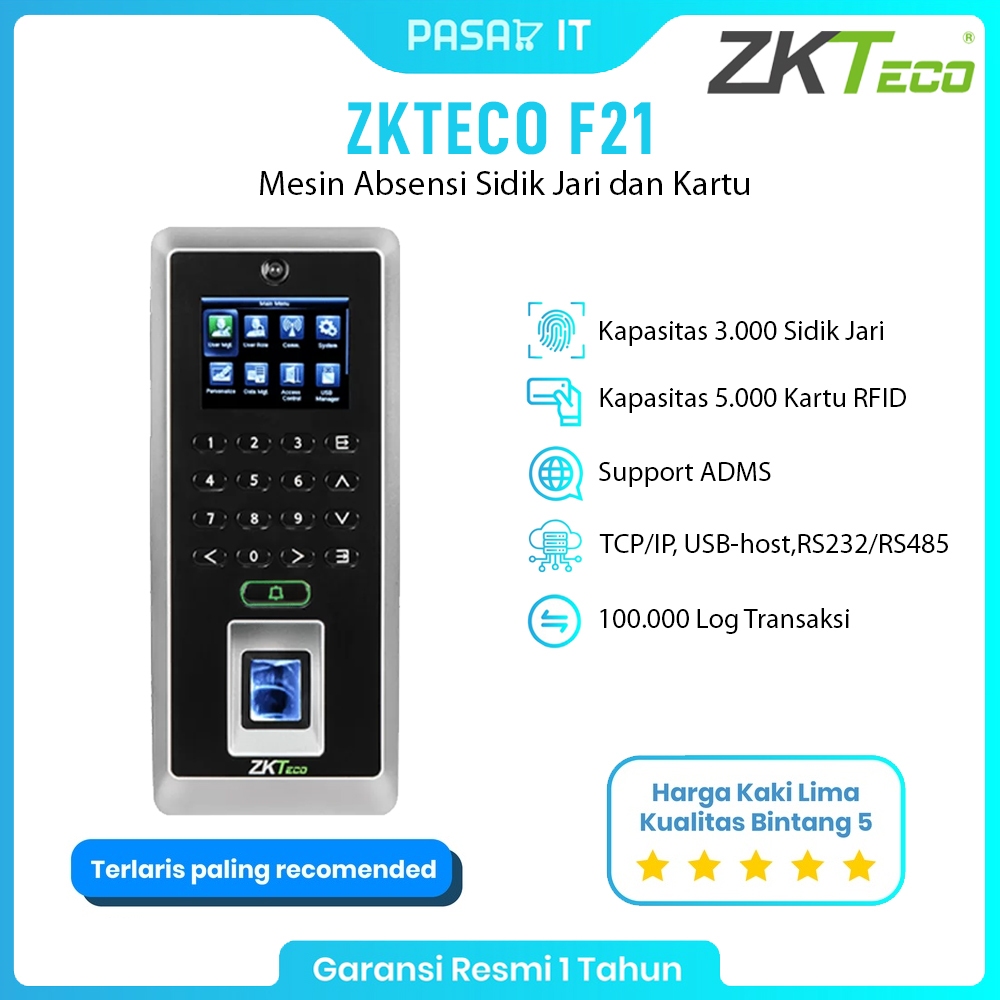 Jual Mesin Absensi Sidik Jari ZKTeco F21 Bisa Akses Kontrol Pakai Kartu RFID | Shopee Indonesia