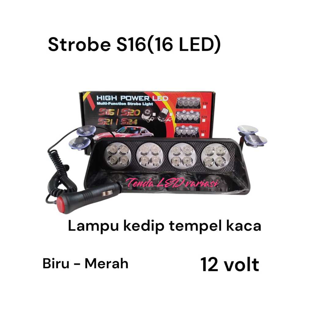 Jual strobe dashboard 16 led S16 12 volt universal 4X4 high power LED/lampu flash tempel kaca 16 ...
