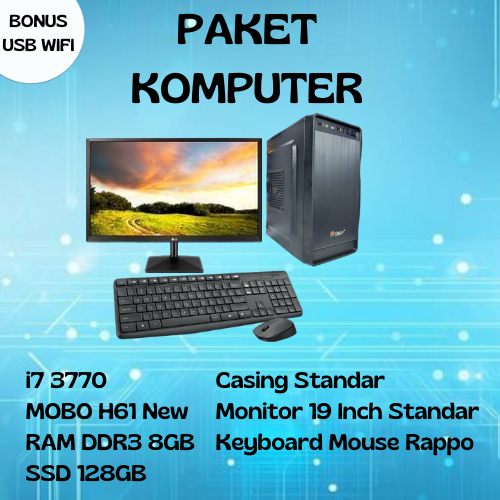 Jual Paket PC Komputer CPU Rakitan Core I7 3770 Mainboard H61 New Ram DDR3 8GB SSD 128GB Siap ...