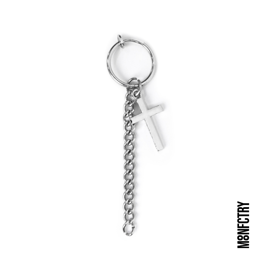 Jual Anting Jepit Rantai Salib / Cross Chain Clip Earring || Korean ...