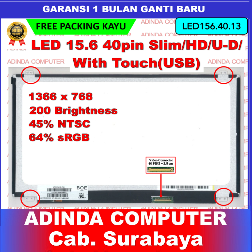 Jual LCD LED 15.6 15 Inch 40 Pin 40pin Slim HD Touch Touchscreen USB ...