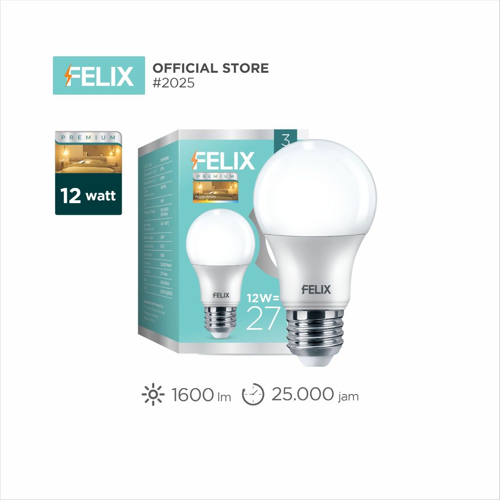 Jual FELIX PREMIUM LED 12W Kuning Super Terang Hemat 90% Bohlam Lampu ...