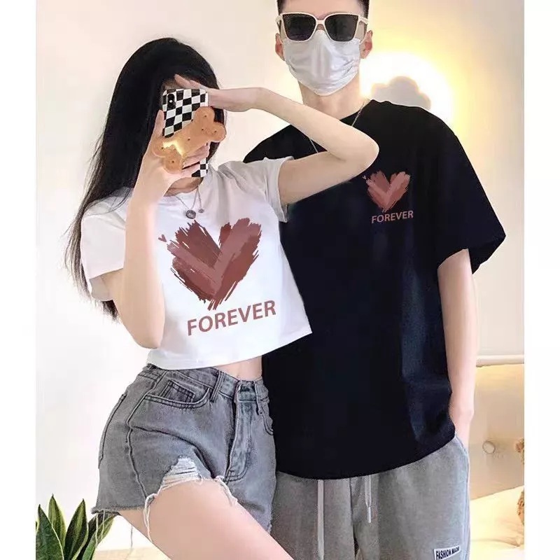 Jual Baju Crop Tee Couple FOREVER LOVE Kaos Pasangan Pacaran Seru Keren ...
