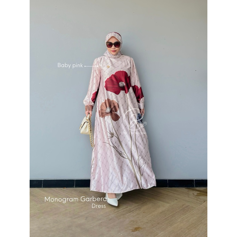 Jual DYN clothingline monogram garbera dress/ gamis premium silk/ready ...