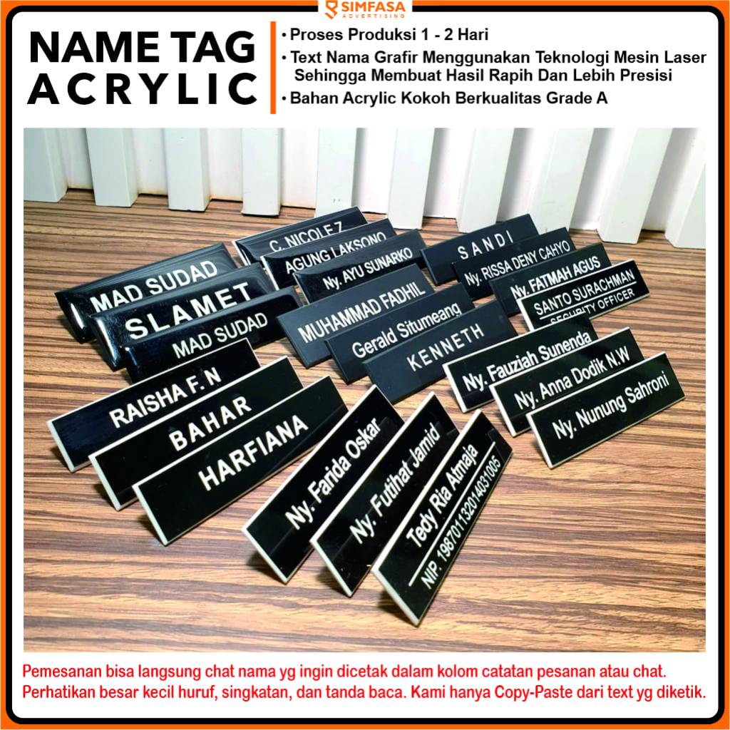 Jual Papan Nama Dada Akrilik Grafir | Name Tag Acrylic | Custom NameTag ...
