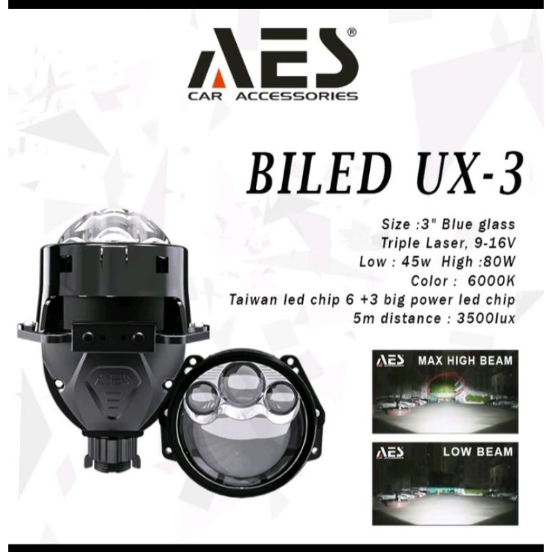 Jual Biled AES UX 3 BI-Led 3inch Triple Laser Bilens Led Projector Lens 80 Watt aes AES BILED ...