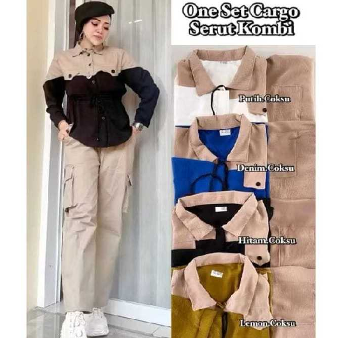 Jual One Set Kemeja Kombinasi Kekinian Terbaru//BAJU WANITA SETELAN ...