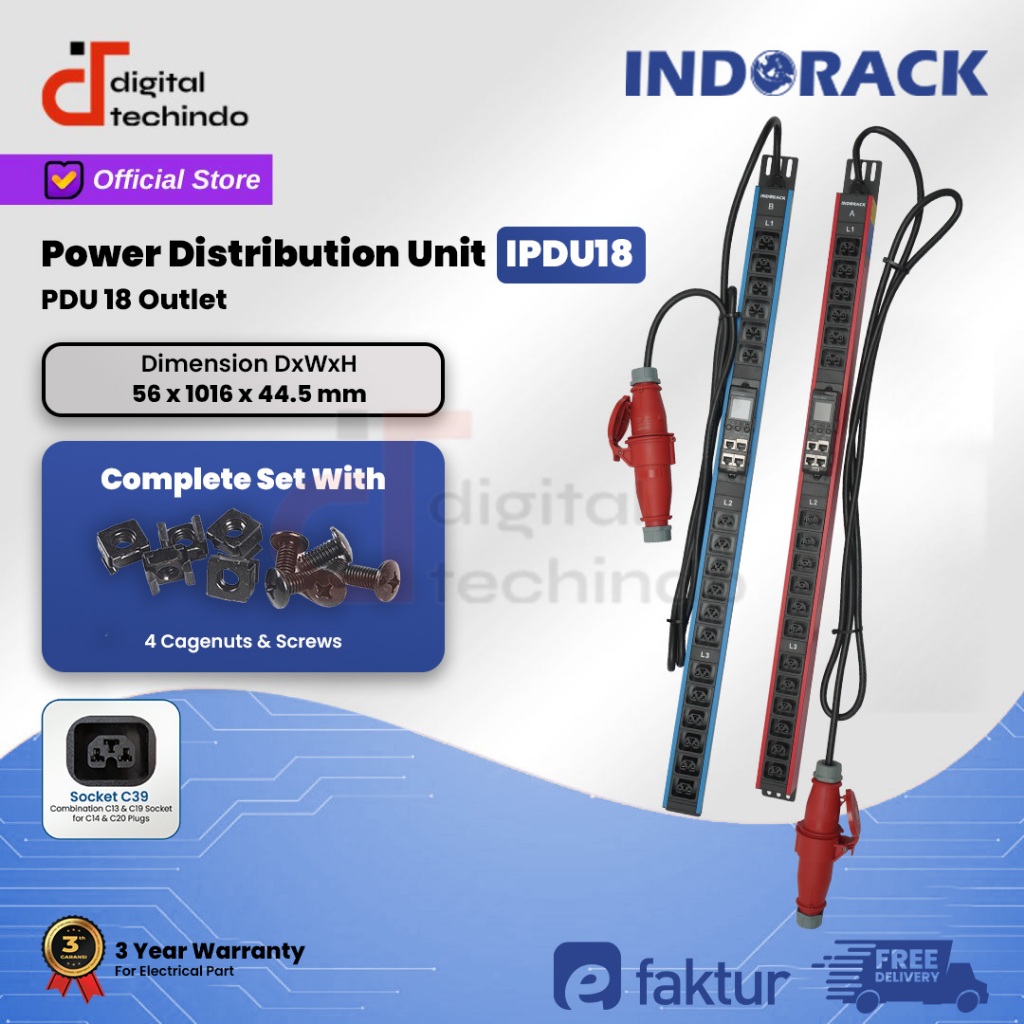 Jual INDORACK IPDU18 Stop Kontak 18 Lubang Power Distribution Unit 18 ...