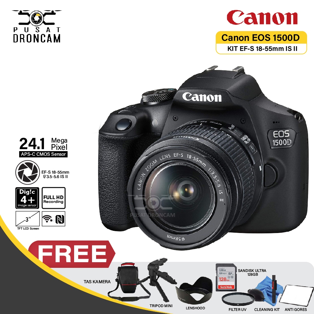 Jual CANON EOS 1500D KIT 18-55MM III / IS II PAKET BONUS - CAMERA DSLR ORIGINA | Shopee Indonesia