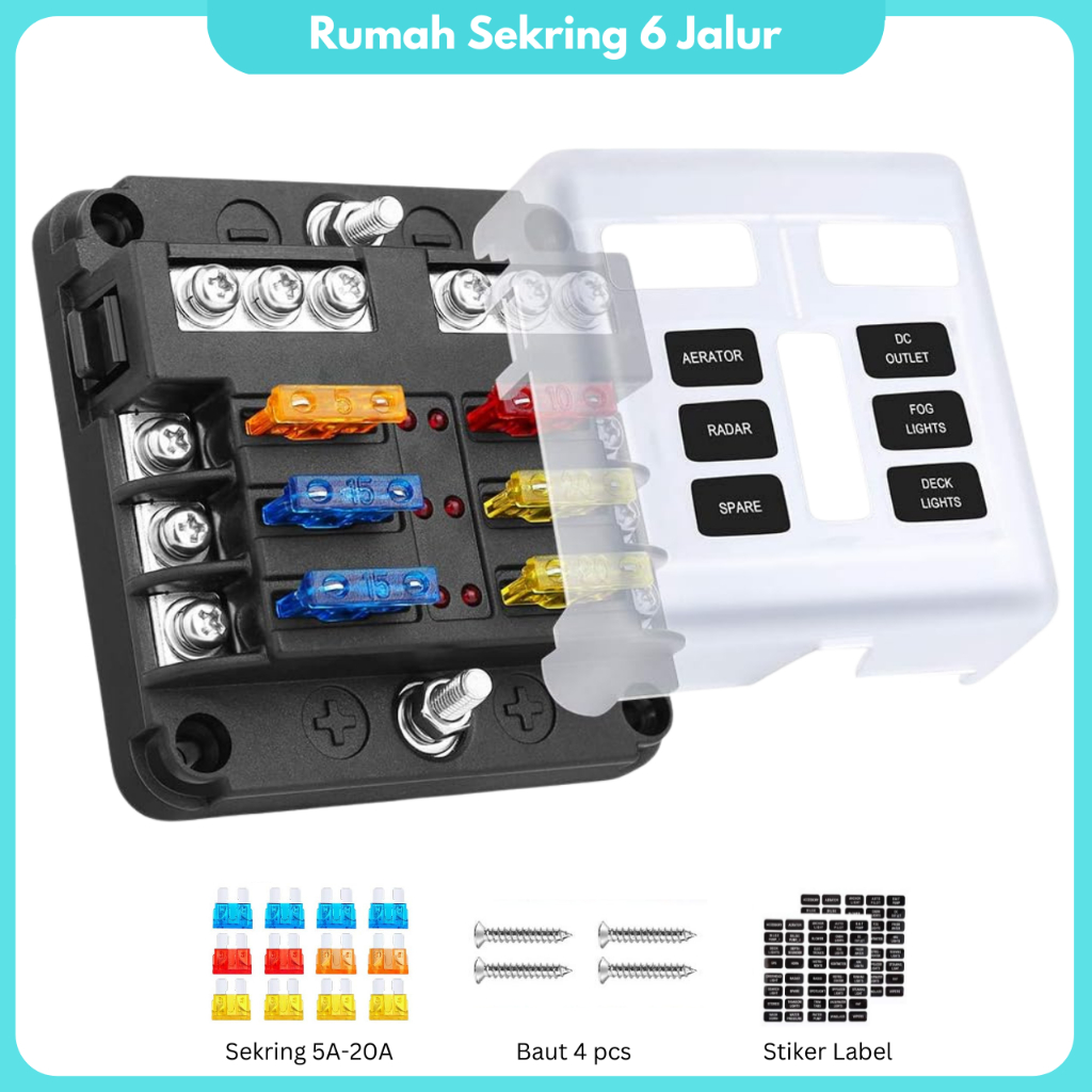Jual 6-Way Blade Fuse Box Holder Sekring Box Dengan Indikator LED Fuse ...