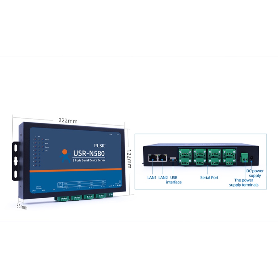 Jual USR-N580 8 RS485 Ports Serial Ethernet Converter IOT Server of ...