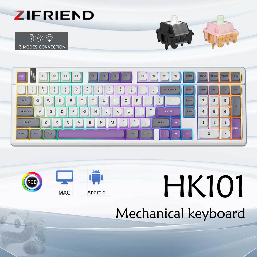 Jual ZIFRIEND HK101 RGB Wireless Keyboard 5PIN Hotswappable Bluetooth ...