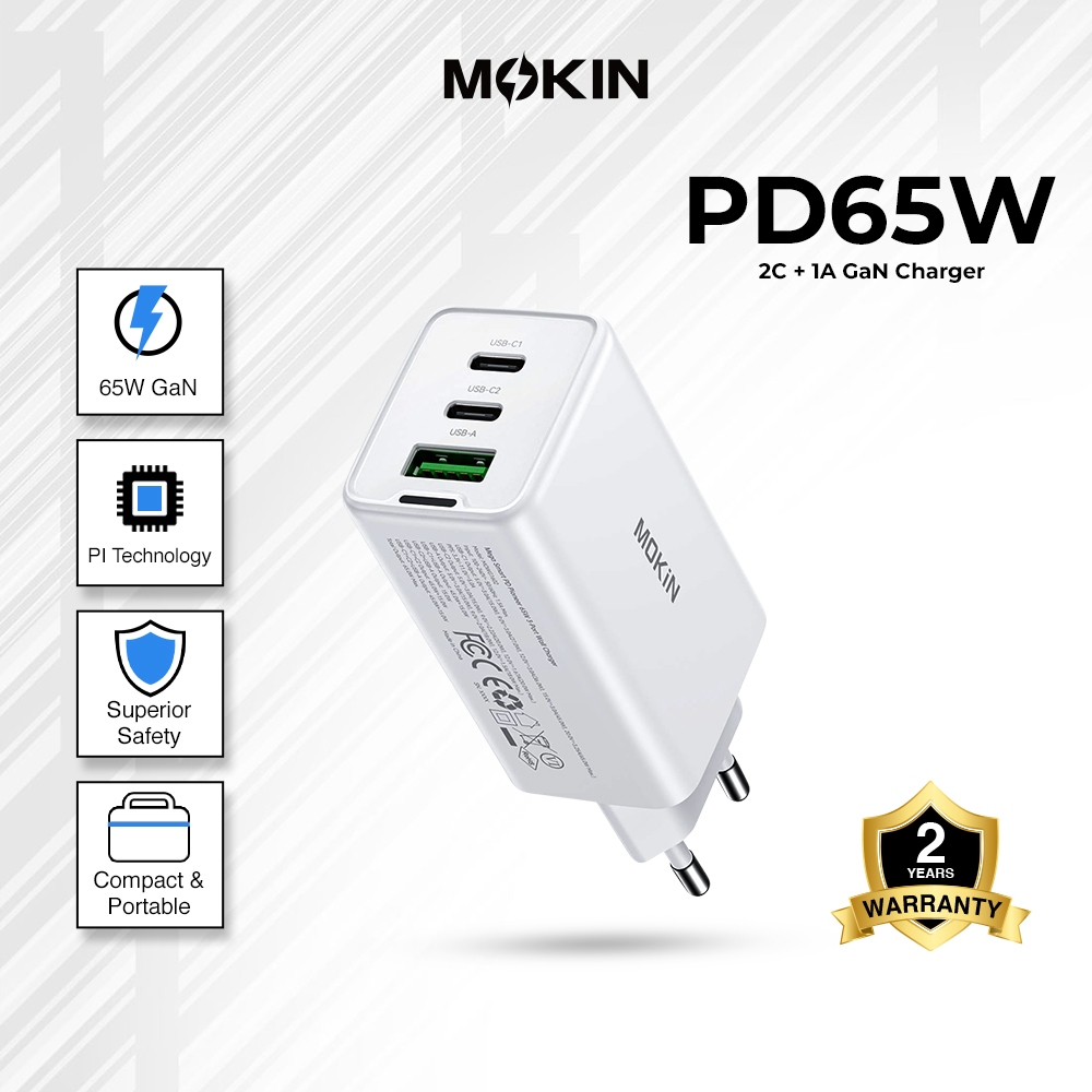 Jual MOKiN PD 65W 3-Port Wall Charger White | Shopee Indonesia