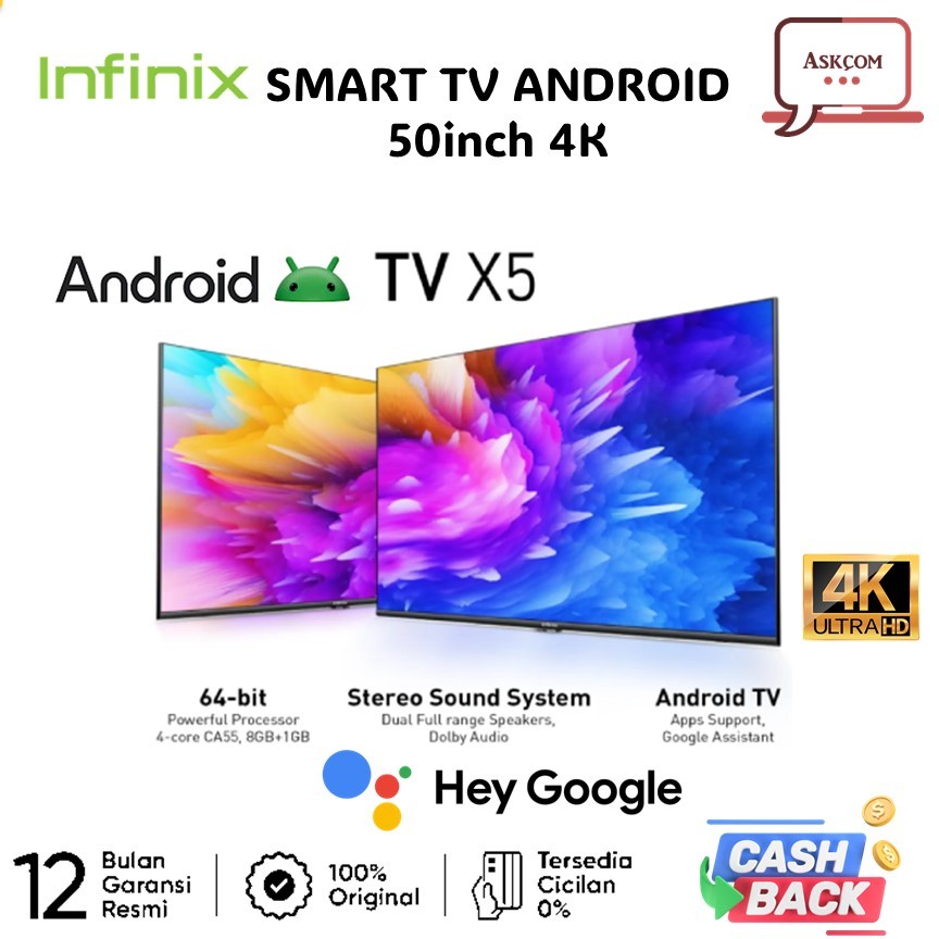 Jual INFINIX SMART TV 50X5 50 INCH 4K ANDROID DIGITAL DOLBY ULTRA SLIM ...