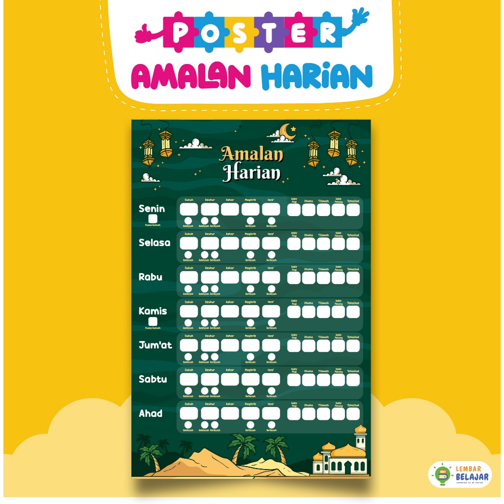 Jual Lembar Belajar Poster Edukasi Amalan Harian Muslim - Poster Jadwal ...