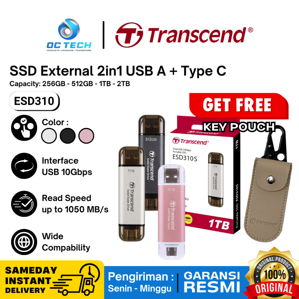 Jual SSD External Type C + USB A Transcend ESD310C ESD310S ESD310P 256GB 512GB 1TB Original ...