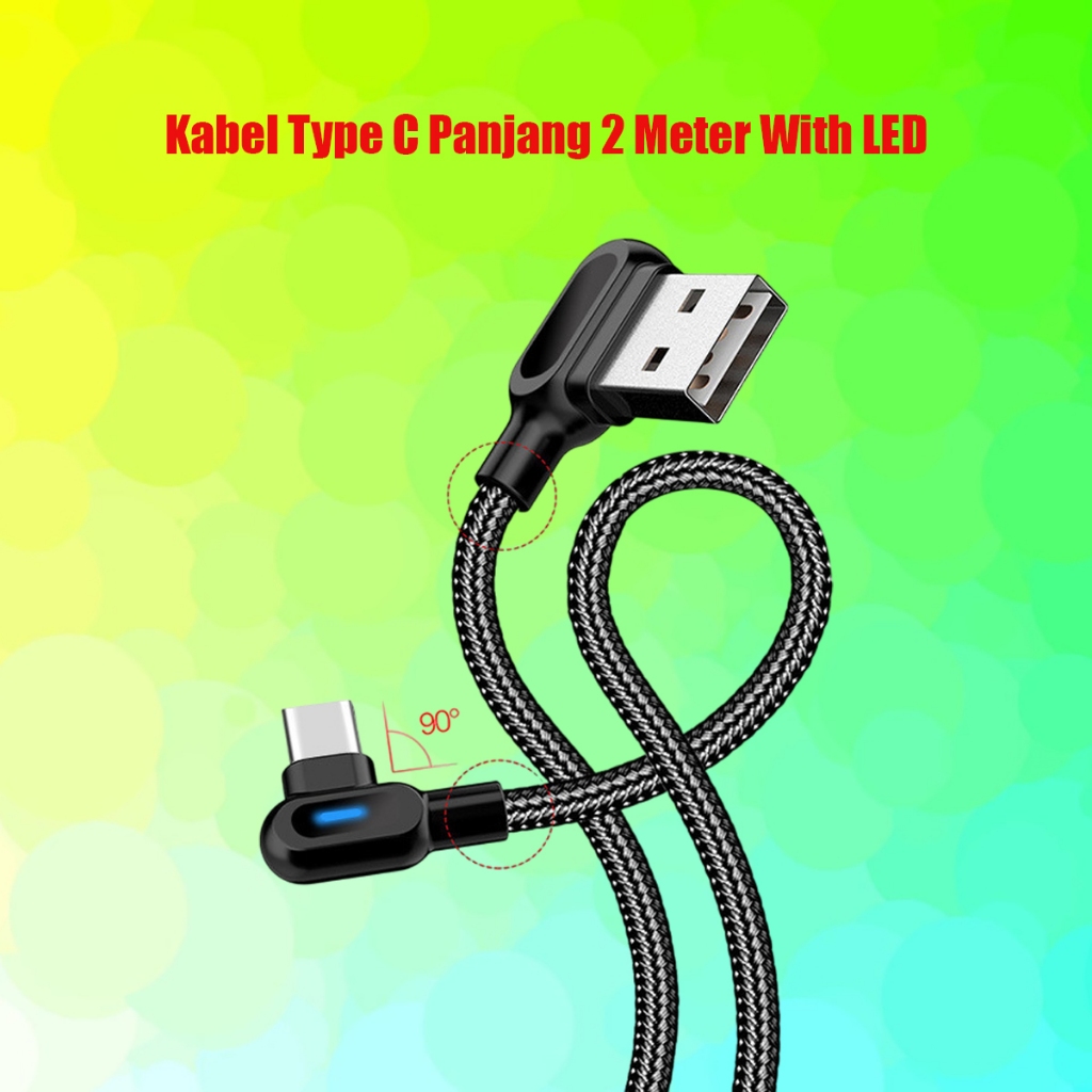 Jual Kabel Data Type C 2 Meter Fast Charging LED Gaming Elbow Model ...