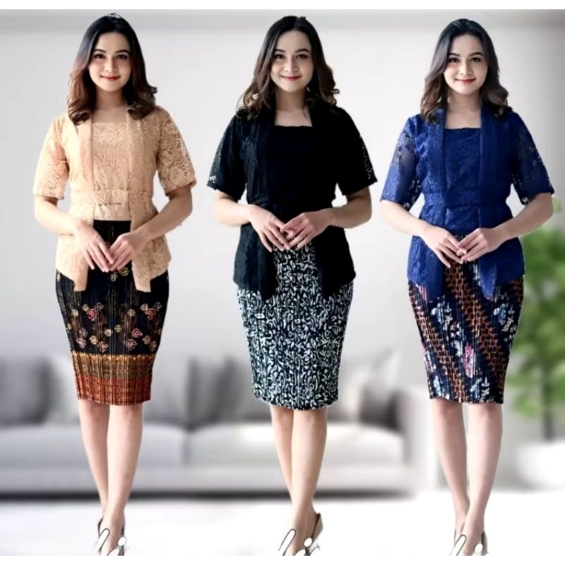 Jual PROMO DIKSON !! SETELAN BAJU KEBAYA KUTUBARU BROKAT PITA LENGAN PENDEK MIX ROK PLISKET ...