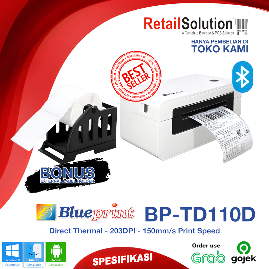 Jual Printer Barcode Label Thermal Bluetooth - Blueprint TD110D / TD-110D | Shopee Indonesia