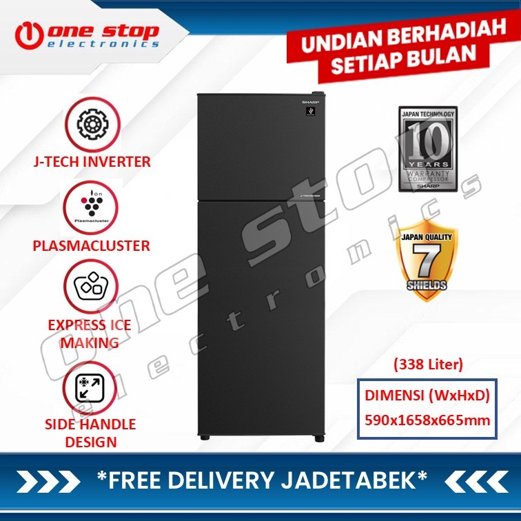 Jual SHARP SJ-426SI-GK Kulkas 2 Pintu Shine Series J-Tech Inverter 338L ...