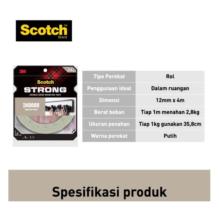 Jual 3M 110-M12 Scotch Double Sided-Mounting Tape, Strong, Menahan ...