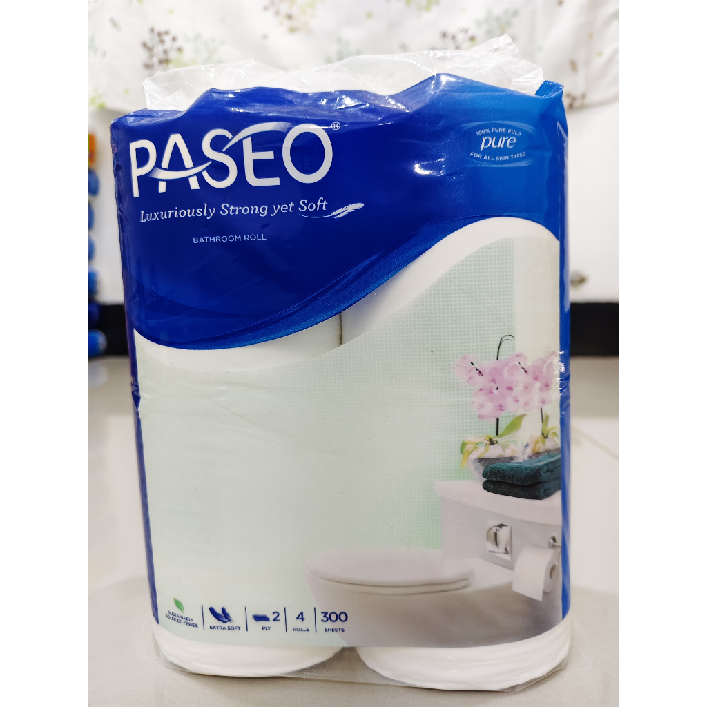 Jual Tissu Bathroom Paseo Toilet Core Non Emboss 4 rolls 300 sheets 2 ply | Shopee Indonesia