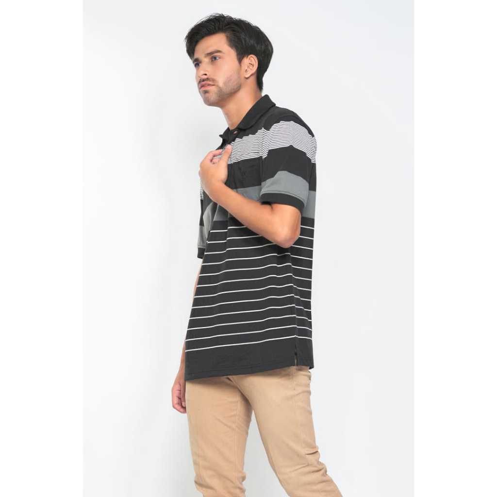 Jual Baverre Man by Hassenda - Kaos Polo Kerah Salur Lengan Pendek Jiel Hitam | Shopee Indonesia