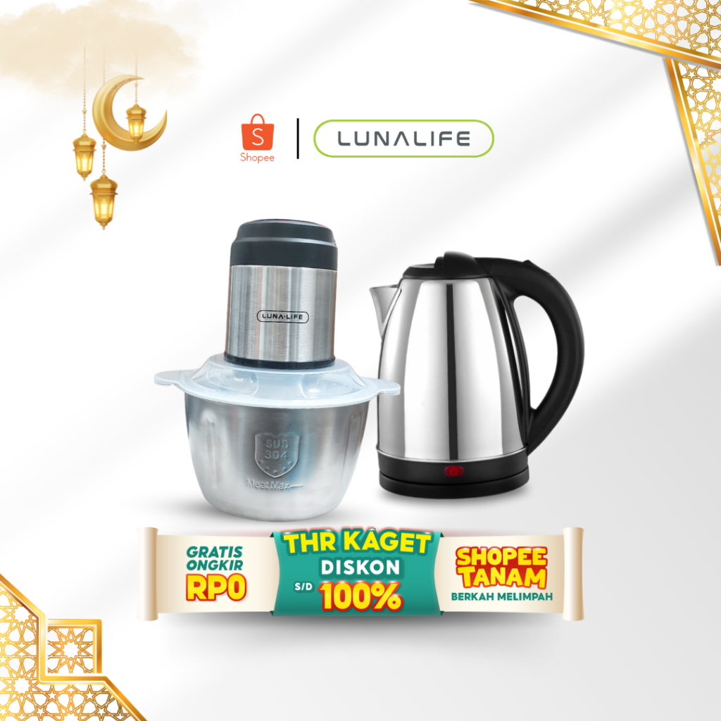 Jual [Bundling Deal] LUNALIFE Paket Food Chopper Stainless 2L + Teko ...