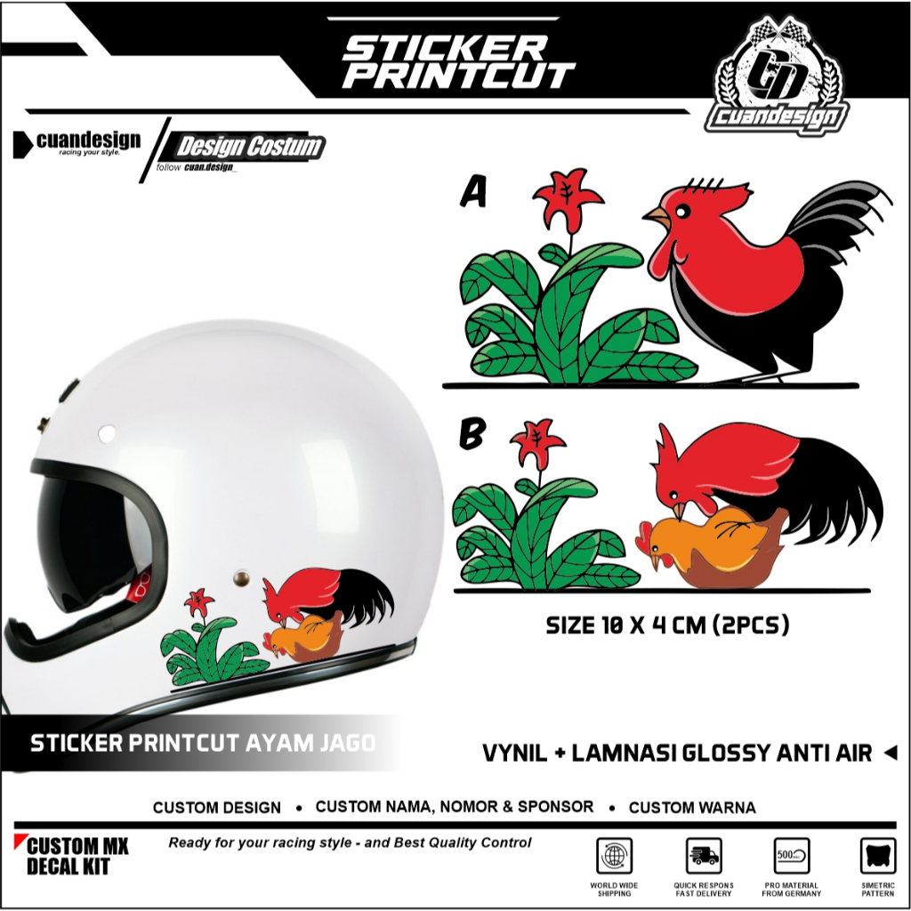Jual STIKER HELM CAP AYAM JAGO KAWIN STICKER PRINT AND CUT ANTI AIR DAN ...