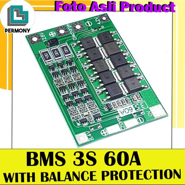 Jual BMS 3S 60A With Balance Protection Board 18650 Charger Lithium ...